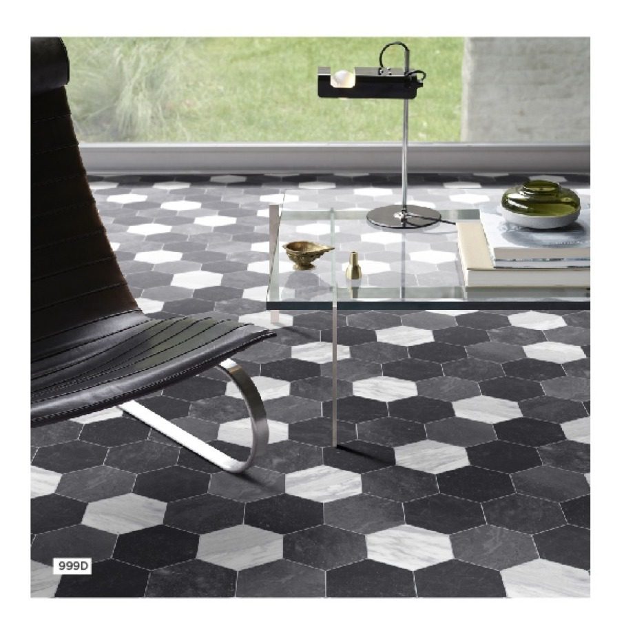 Piso Vinilico En Rollo 2.5mm Ceramico Hexagonal Negro Mt2 - Abete