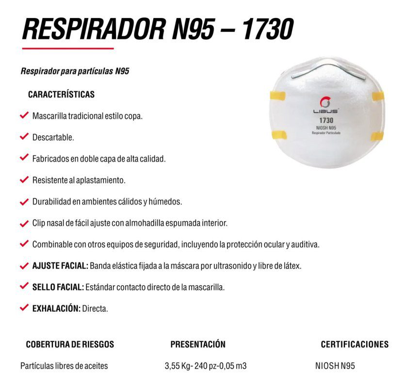 Barbijo Respirador Libus 1730 Particulas N95 Libus 901798 - ABETE ...